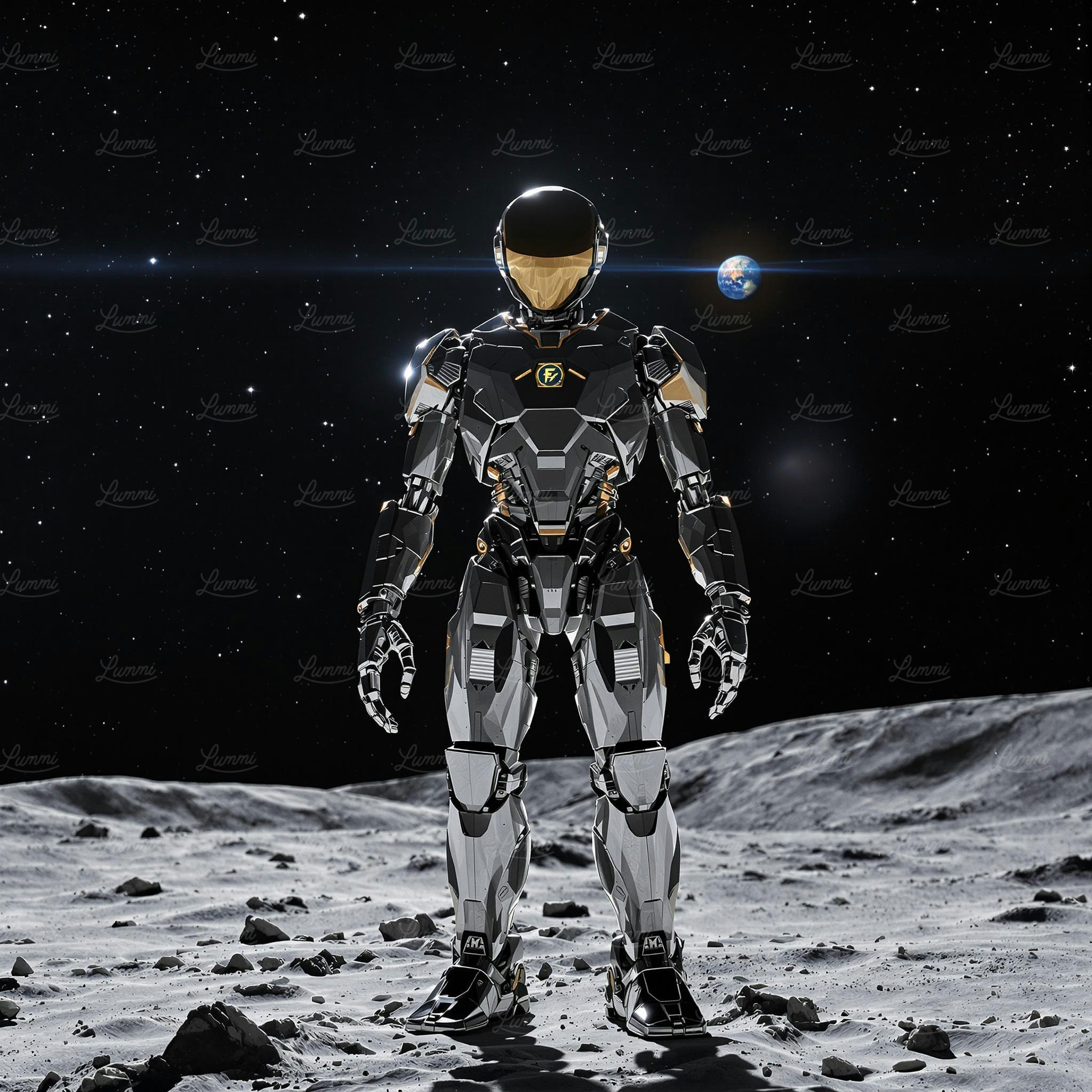 Futuristic Robot on Moon Illustration on Lummi
