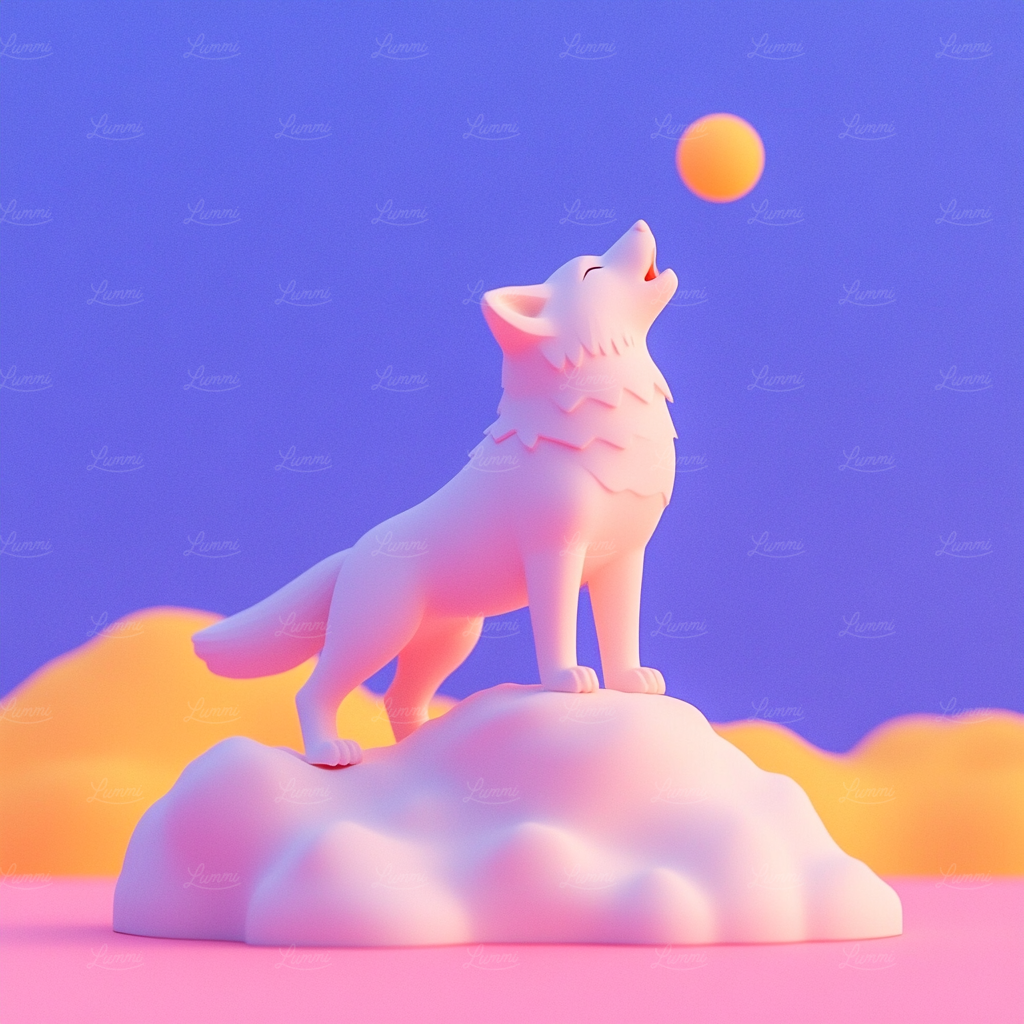 Stylized Howling Wolf in 3D 3D Image on Lummi