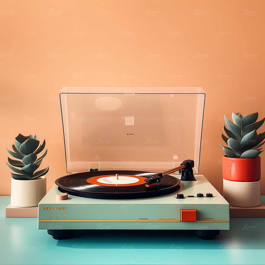 RetroChic Mint Green Turntable with Succulents 3D Image on Lummi