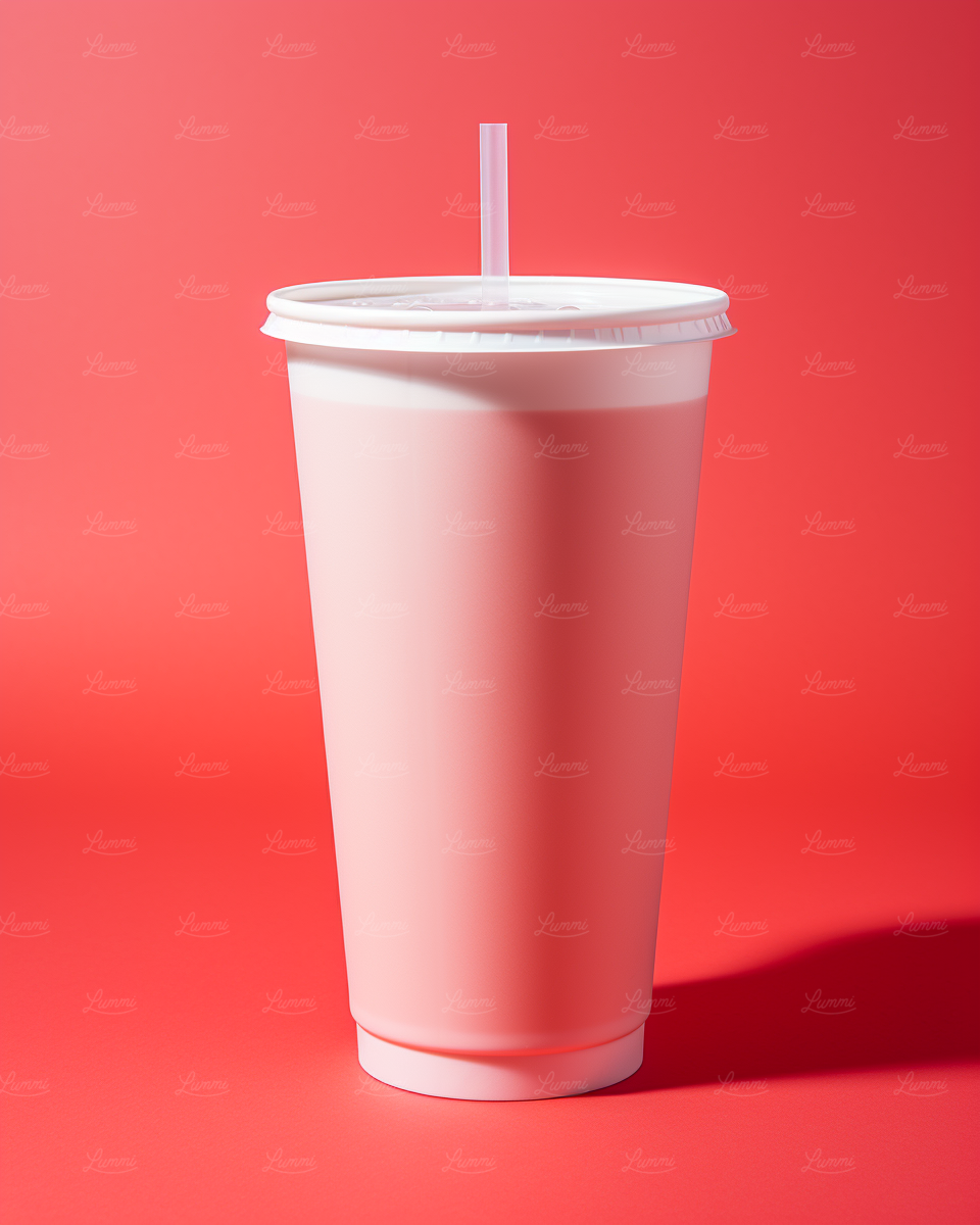 Solitary Pink Take-out Cup with Straw on Red 3D Image on Lummi
