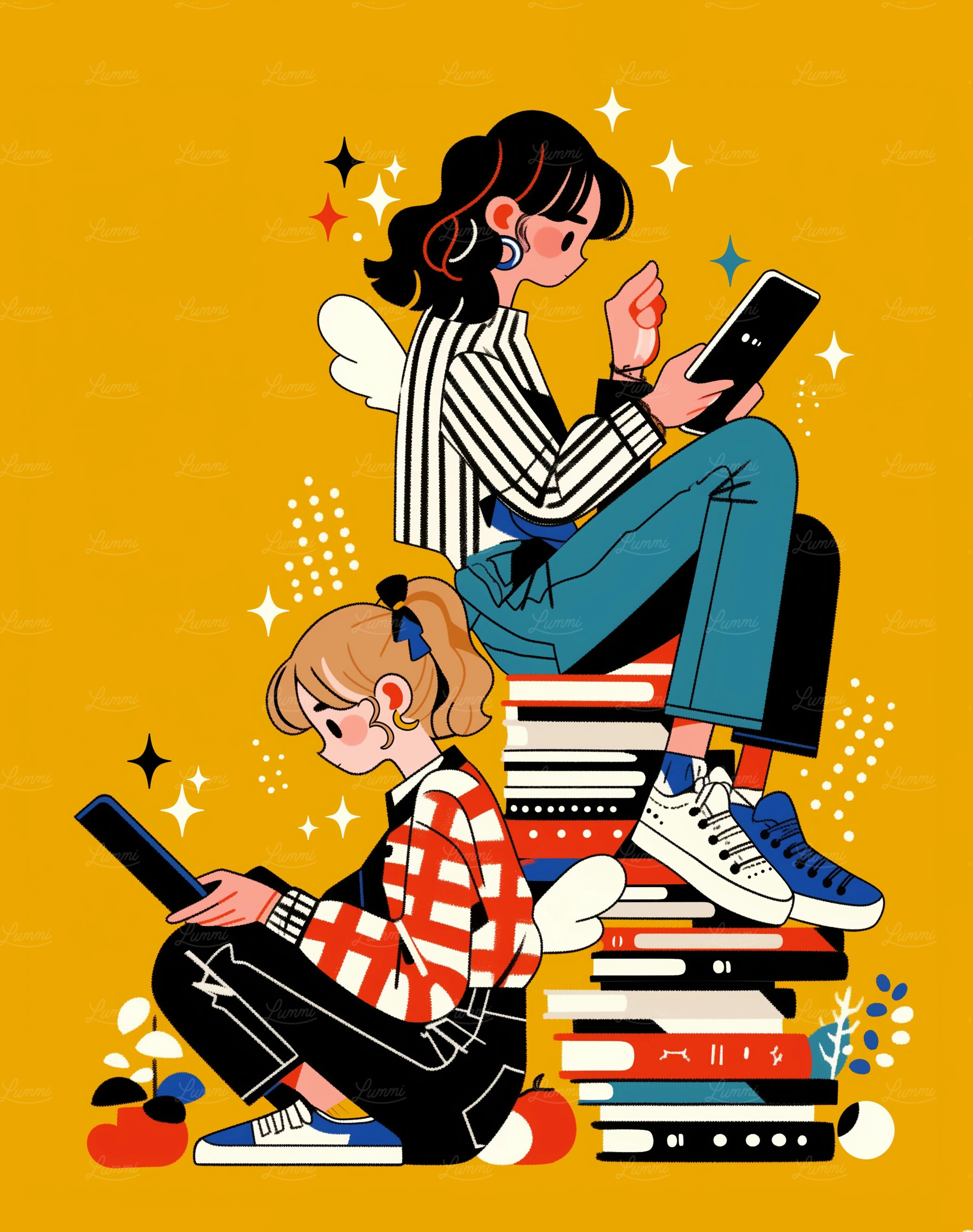 Whimsical Reading Scene Illustration on Lummi