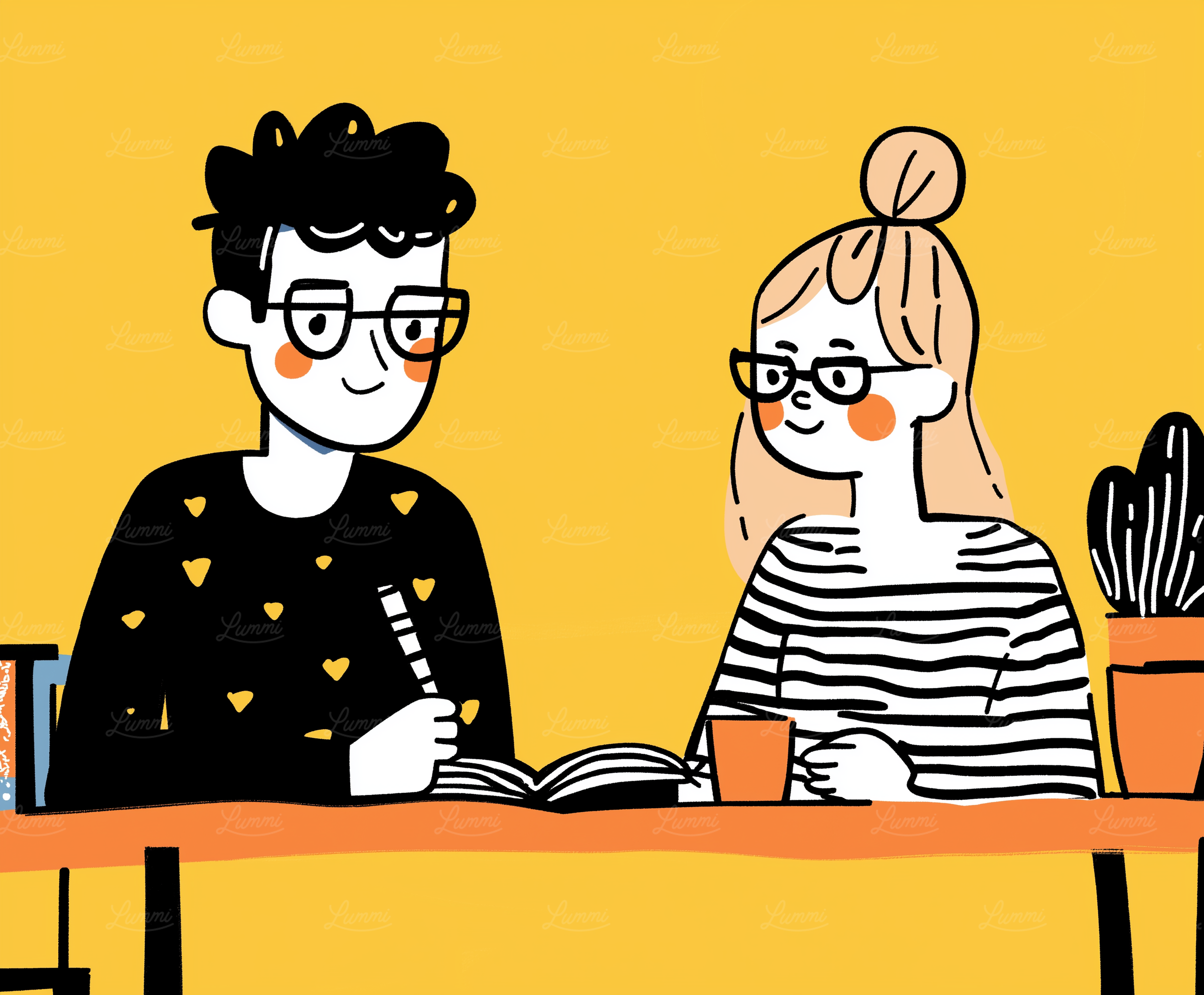 Studious Cartoon Characters Illustration on Lummi