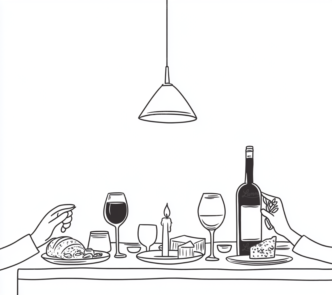 Monochromatic Stylish Dinner Line Drawing Illustration on Lummi