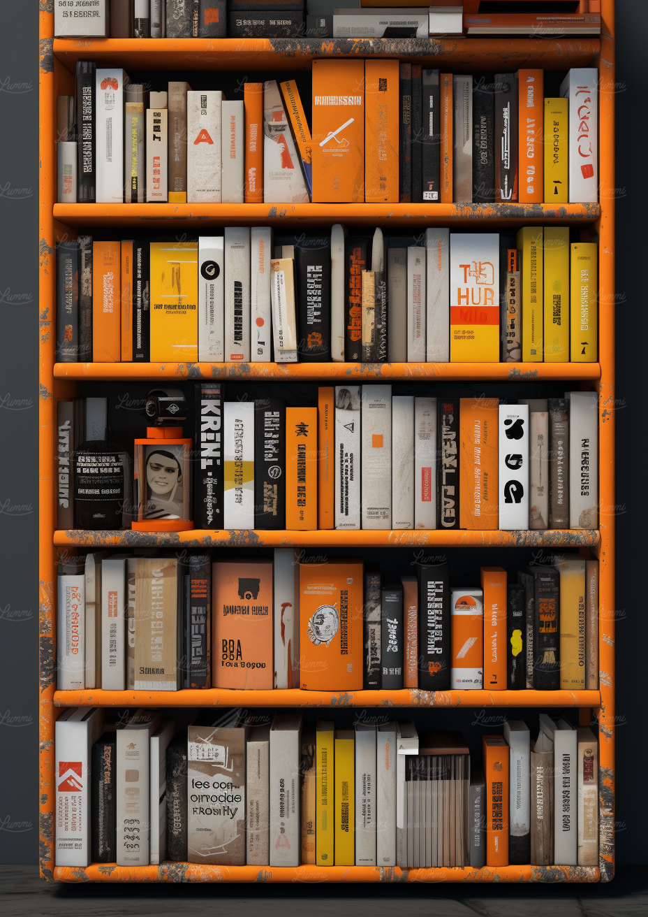 Orange-Accented Eclectic Bookshelf Photo on Lummi