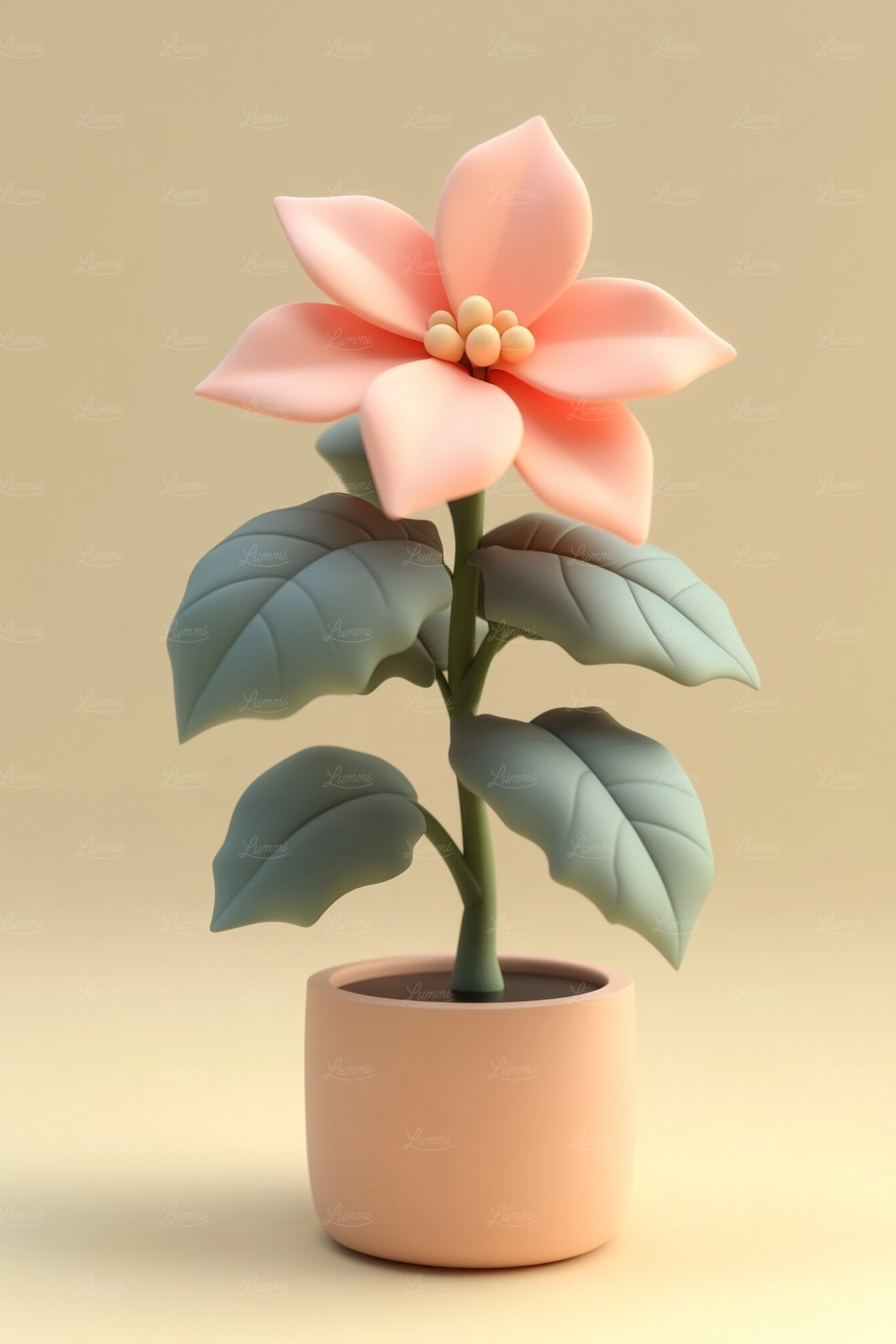 Stylized 3D Flower in Pot 3D Image on Lummi