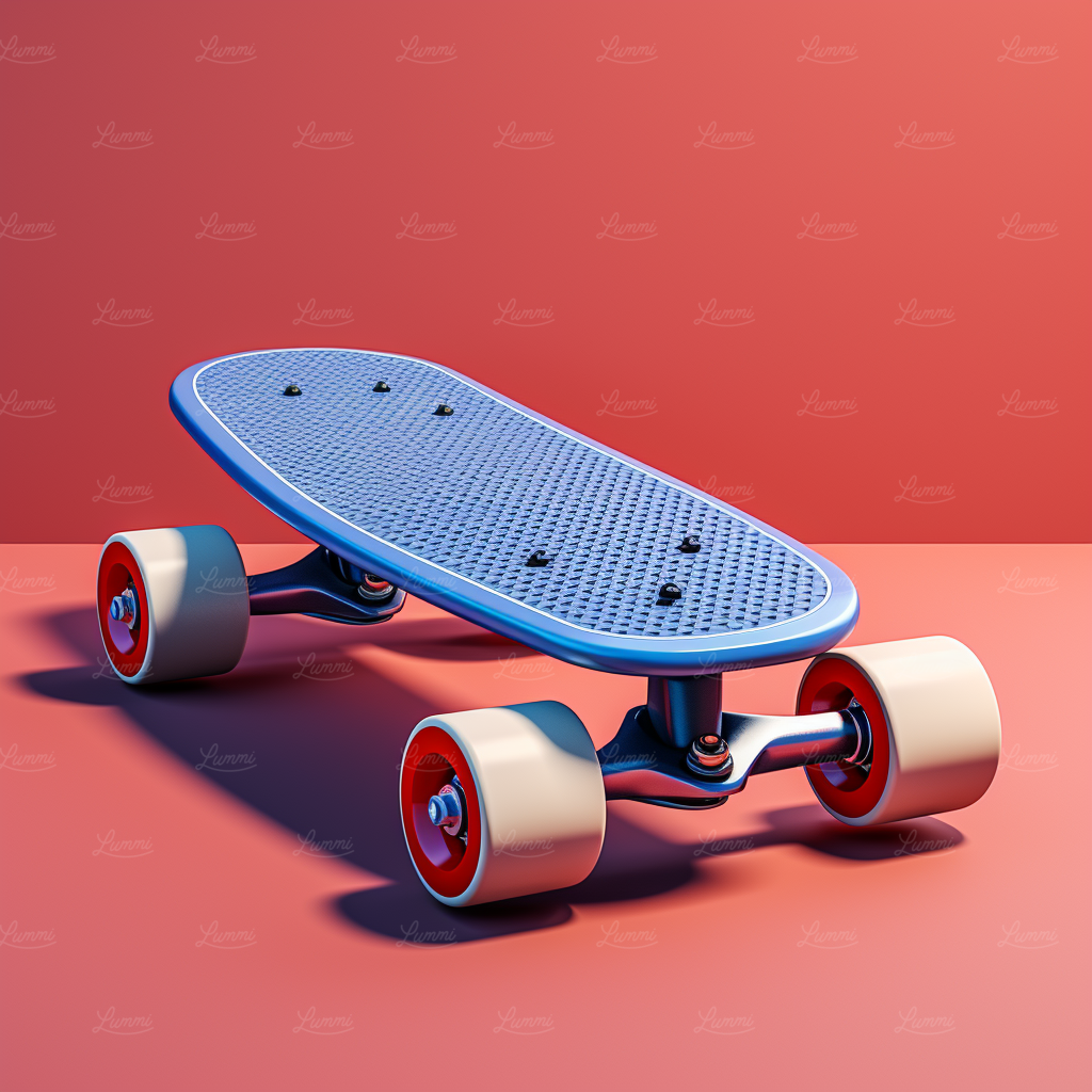 Retro Cruiser Skateboard in Vibrant Blue and Red 3D Image on Lummi