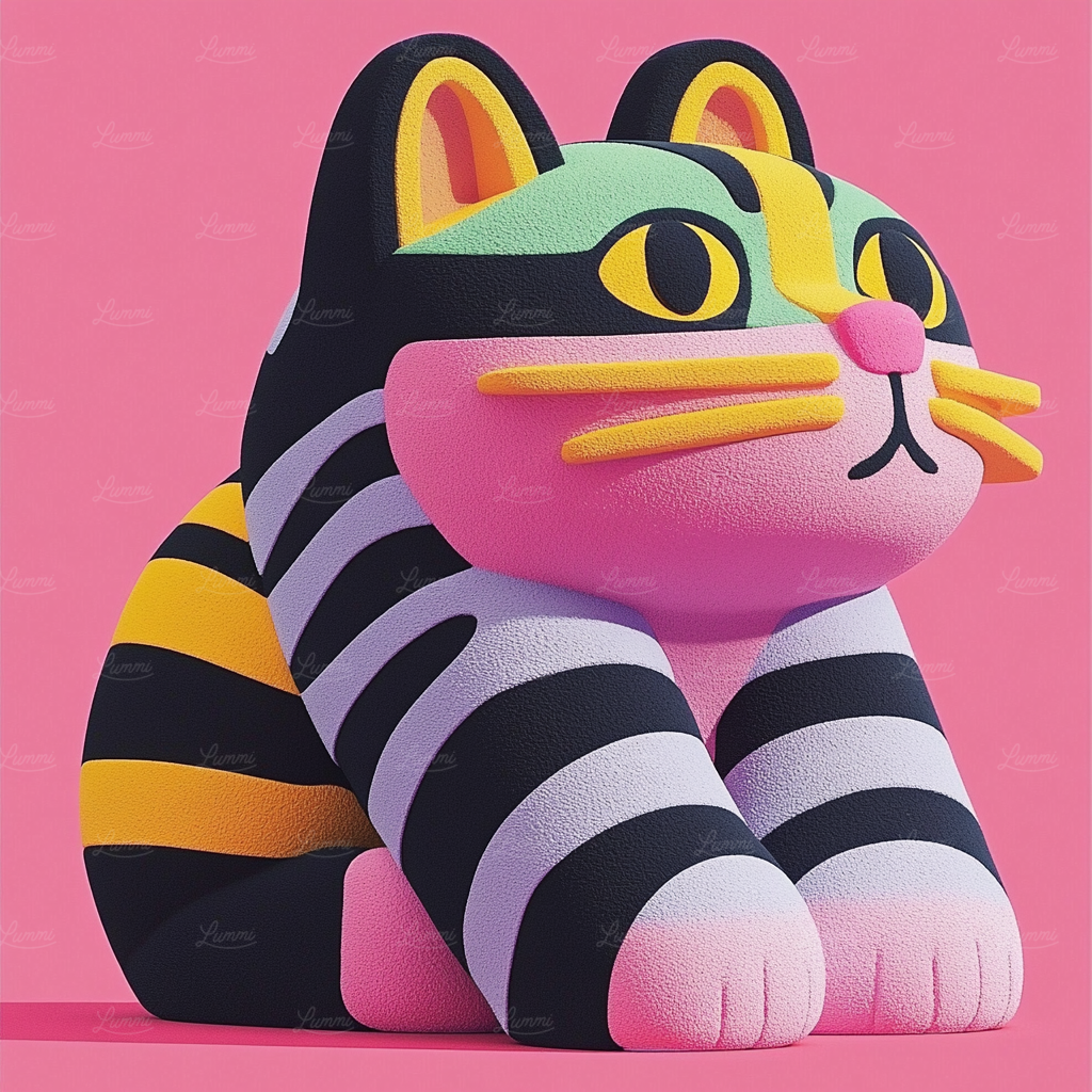 Colorful Cat Illustration 3D Image on Lummi