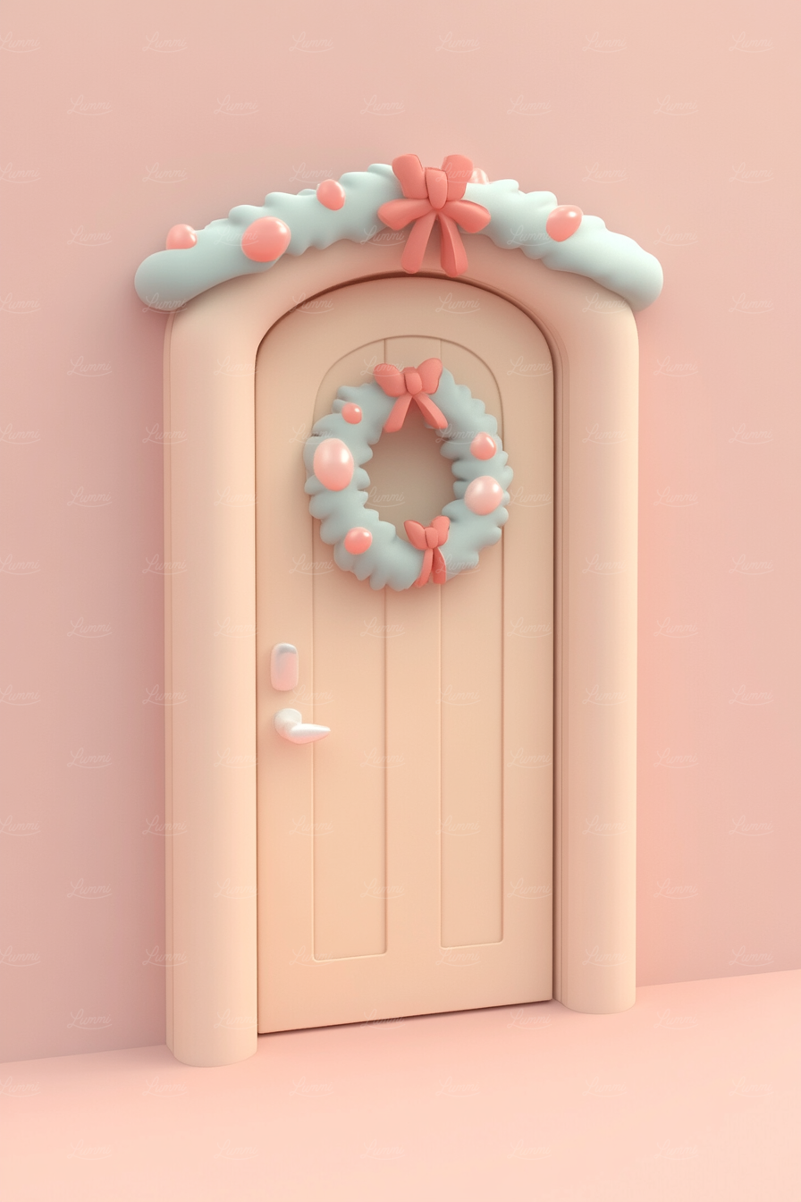 Stylized Pastel Door with Festive Decorations 3D Image on Lummi