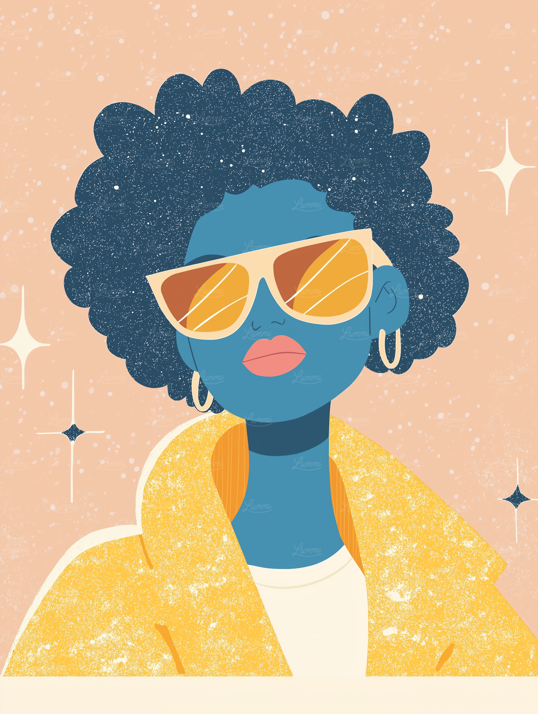 Stylized Portrait with Blue Complexion Illustration on Lummi