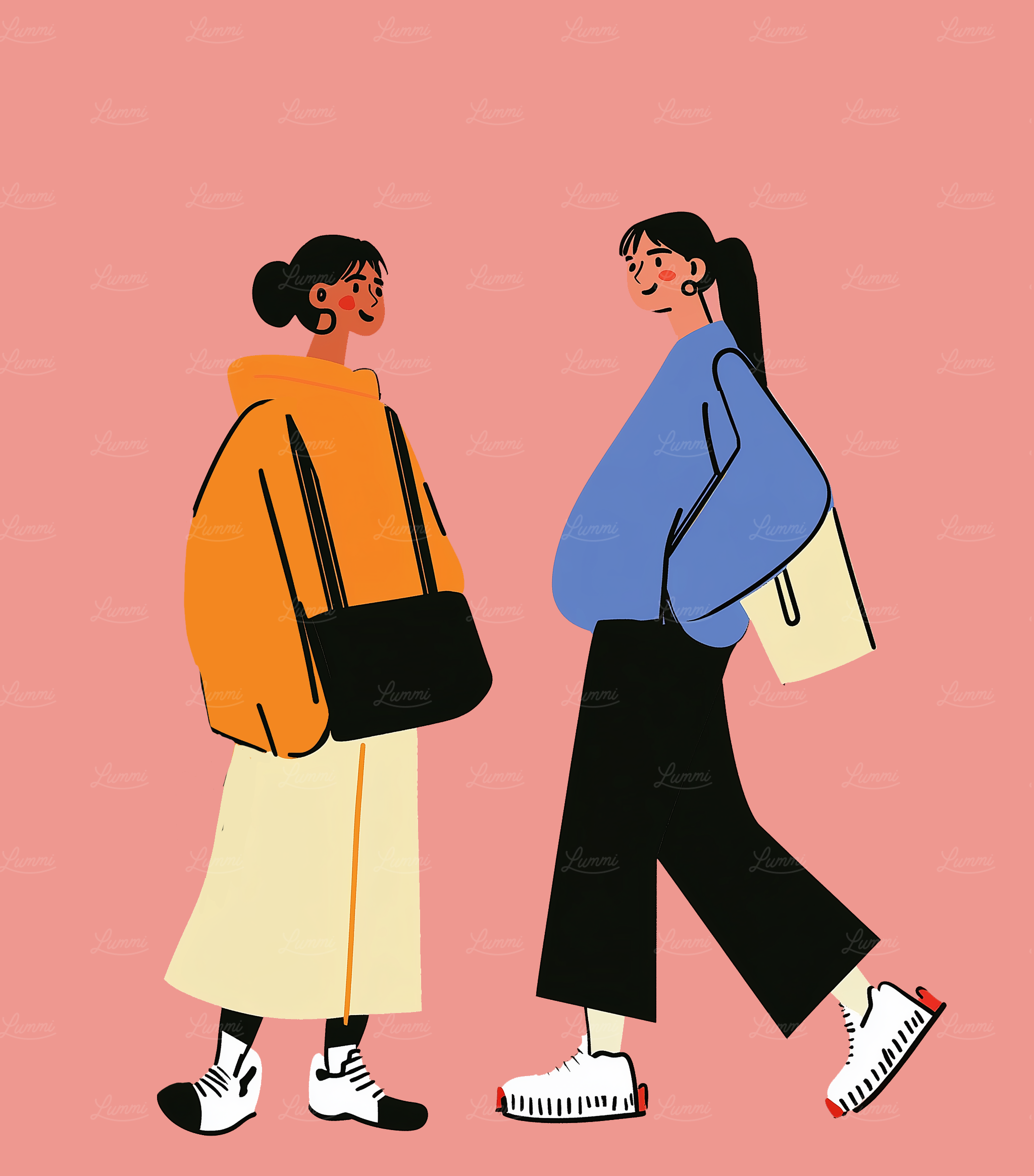 Stylized Female Figures with Fashionable Bags Illustration on Lummi
