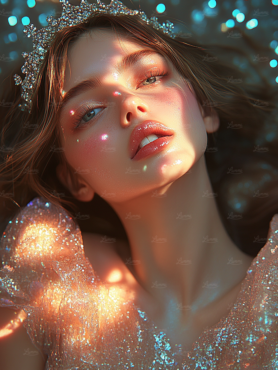 Dreamy Young Woman in Sparkling Dress Photo on Lummi
