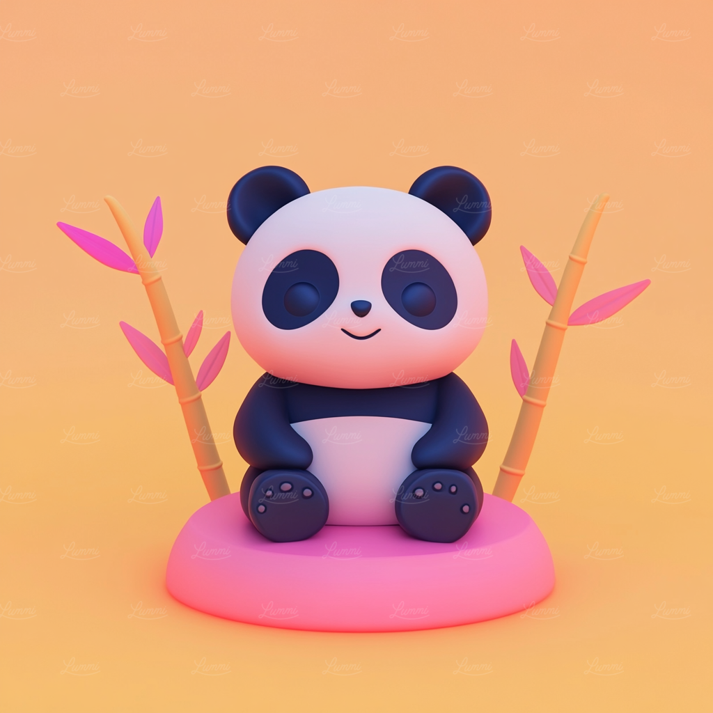 Stylized Cartoon Panda 3D Image on Lummi
