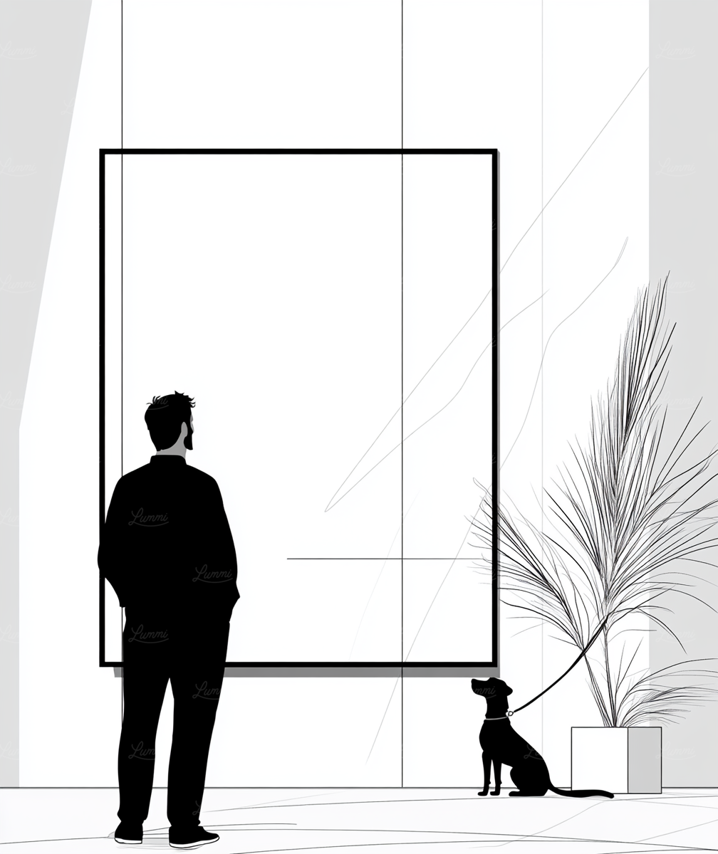 Man and Dog Contemplating Illustration on Lummi