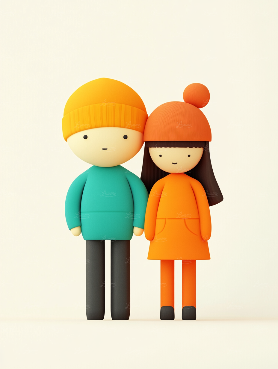Cartoon Characters in Teal and Orange 3D Image on Lummi