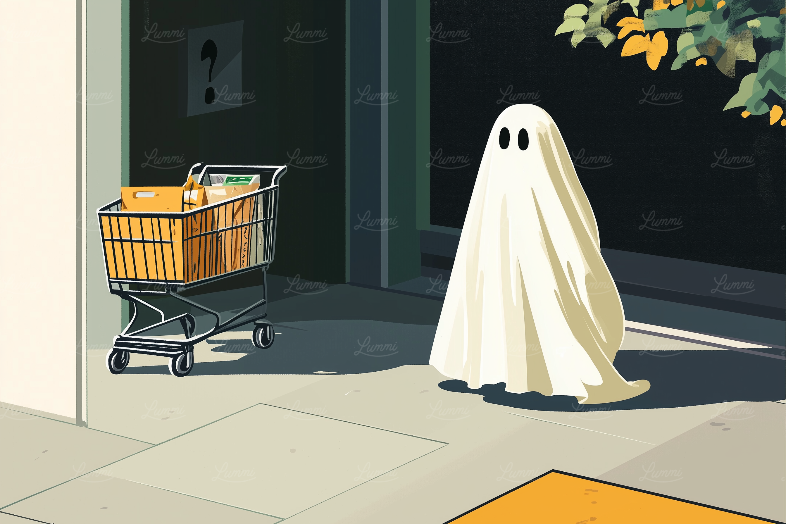 Ghost with Shopping Cart Illustration on Lummi