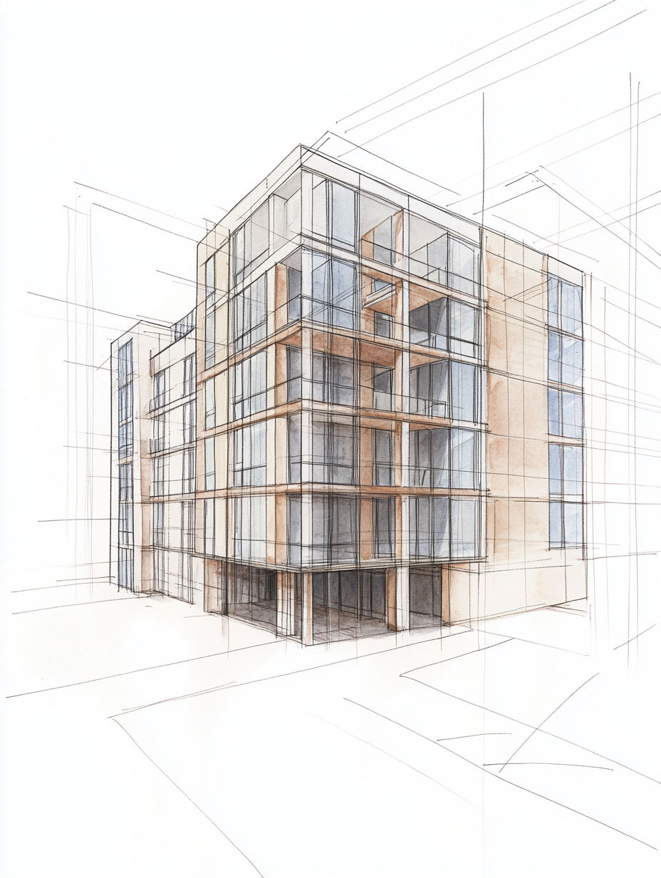 Modern Multi-Story Building Sketch Illustration on Lummi