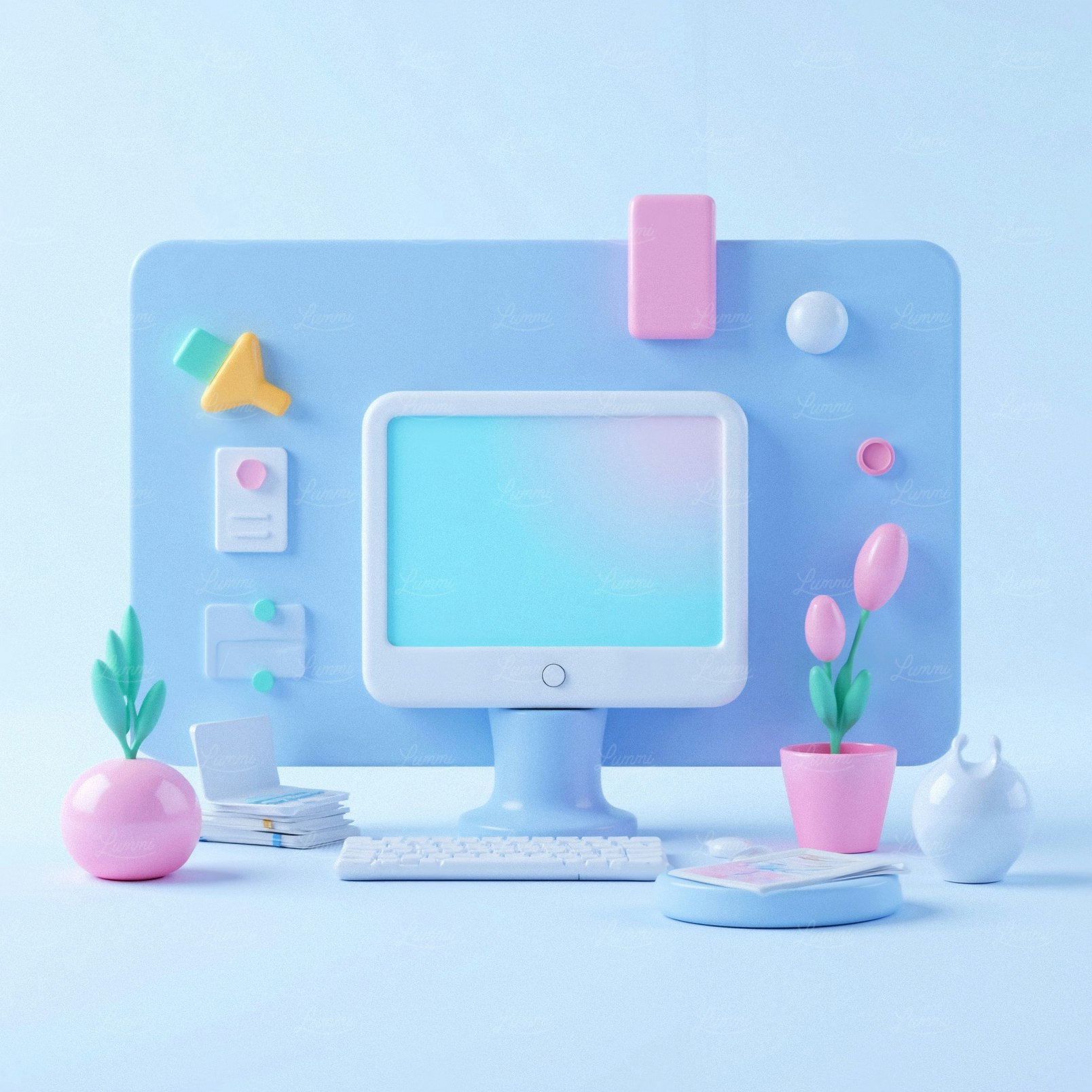 Pastel Computer Setup 3D Image on Lummi