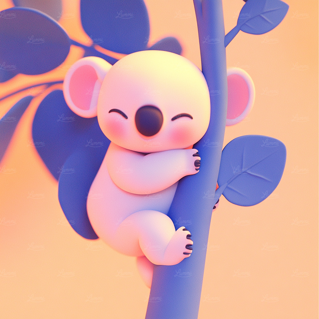 Animated Koala Hugging Tree 3D Image on Lummi