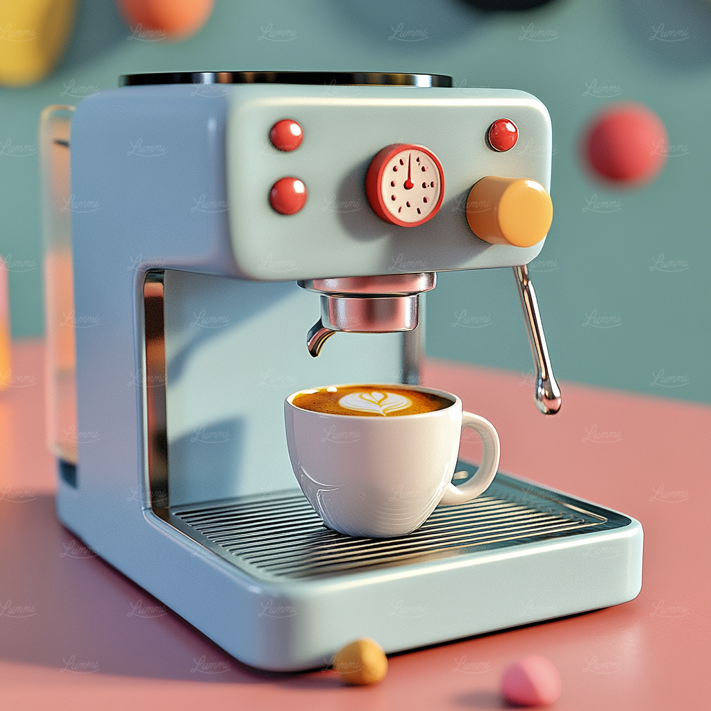 Stylized Espresso Machine Illustration 3D Image on Lummi