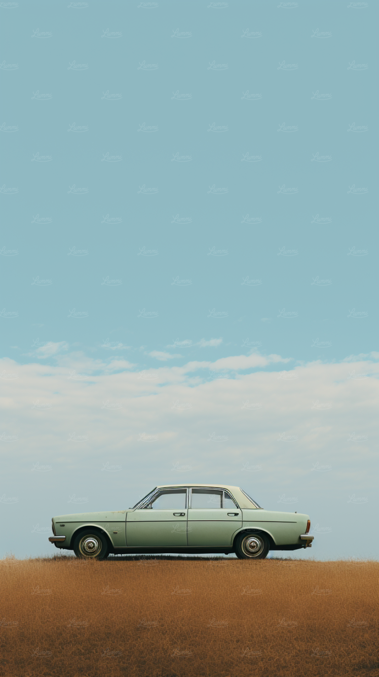 Timeless Serenity: Vintage Pale Green Car in Golden Field Photo on Lummi